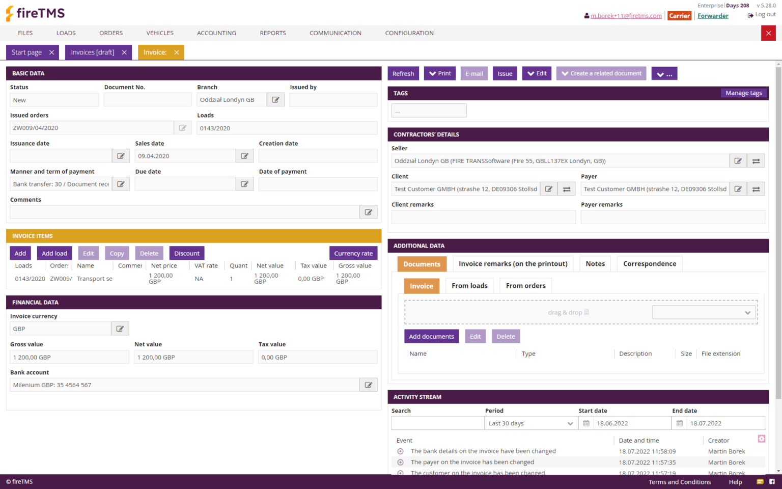 Automatic generation invoices in the software for transport - fireTMS ...