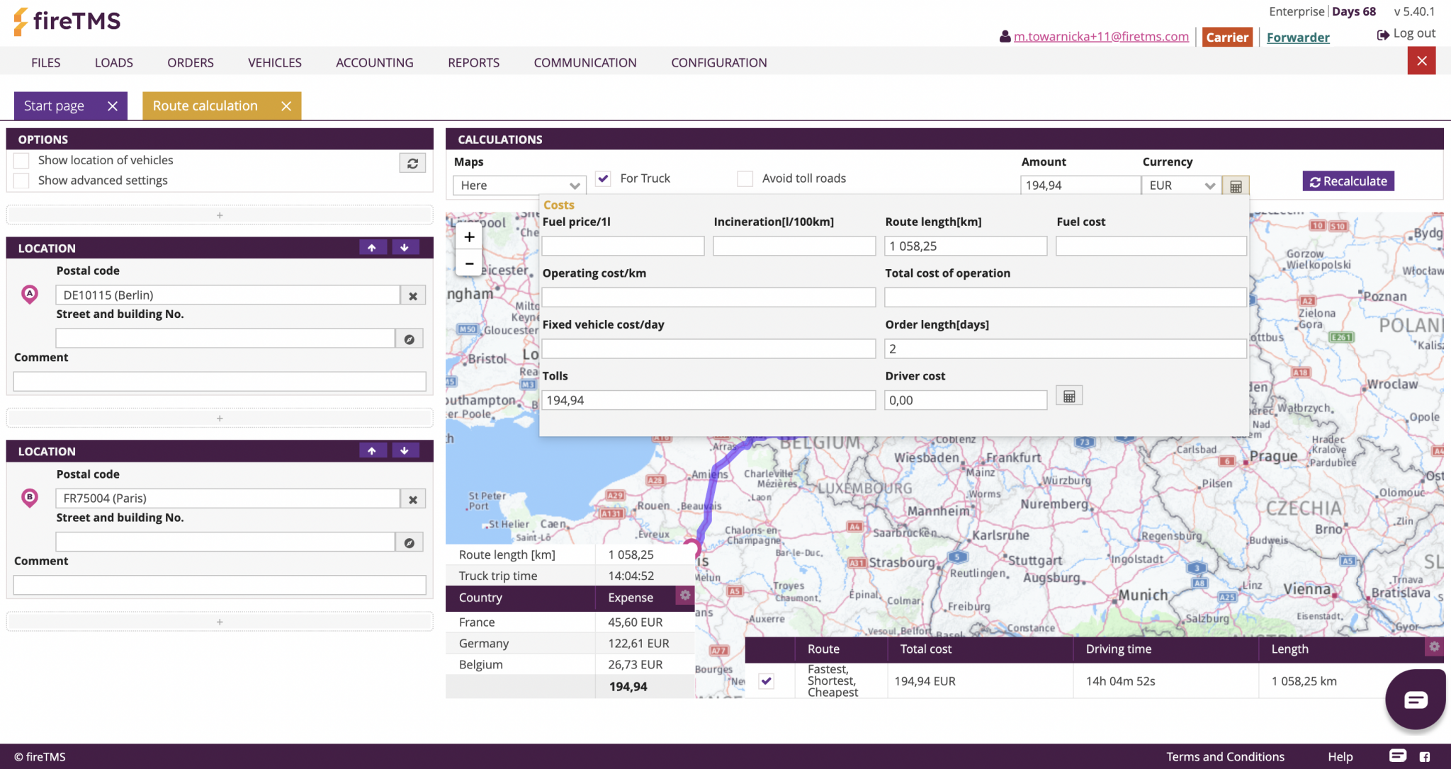 Truck maps in the fireTMS system - fireTMS | firetms.com
